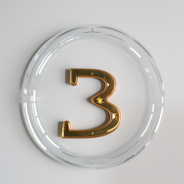 Elegant Golden Number Three Set Against a Clear Circular Background