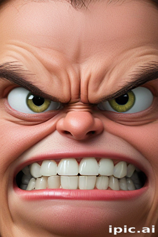 A Cartoon Character Displaying Intense Anger with Gritted Teeth and ...