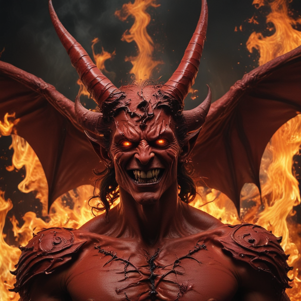 Fierce Demon Emerges from Flames, Exuding Power and Dark Majesty