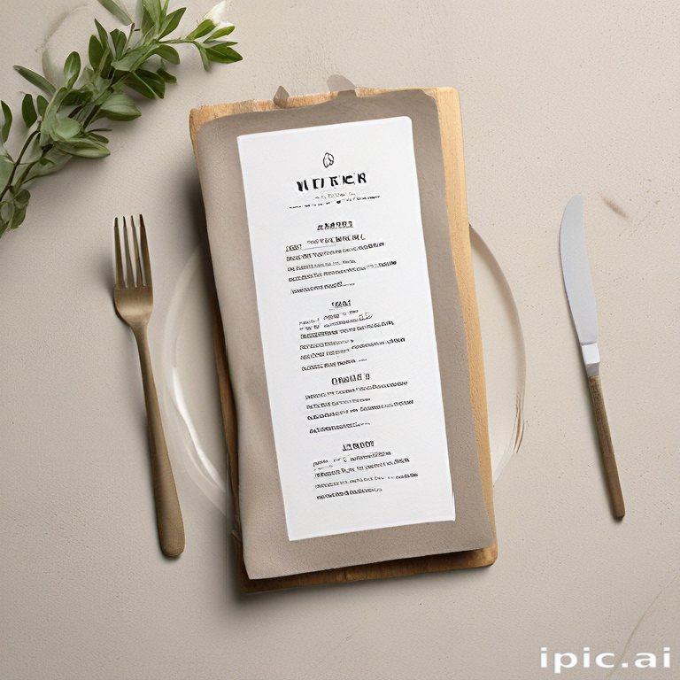 Elegant Restaurant Menu Displayed on Rustic Table Setting with Cutlery