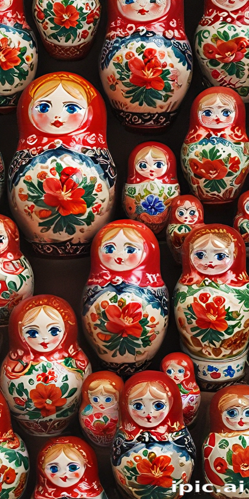 Colorful Collection of Traditional Russian Matryoshka Dolls with Floral ...