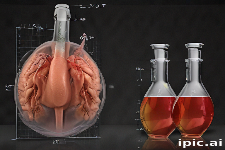 Conceptual Art of a Heart and Brain with Laboratory Flasks of Liquid