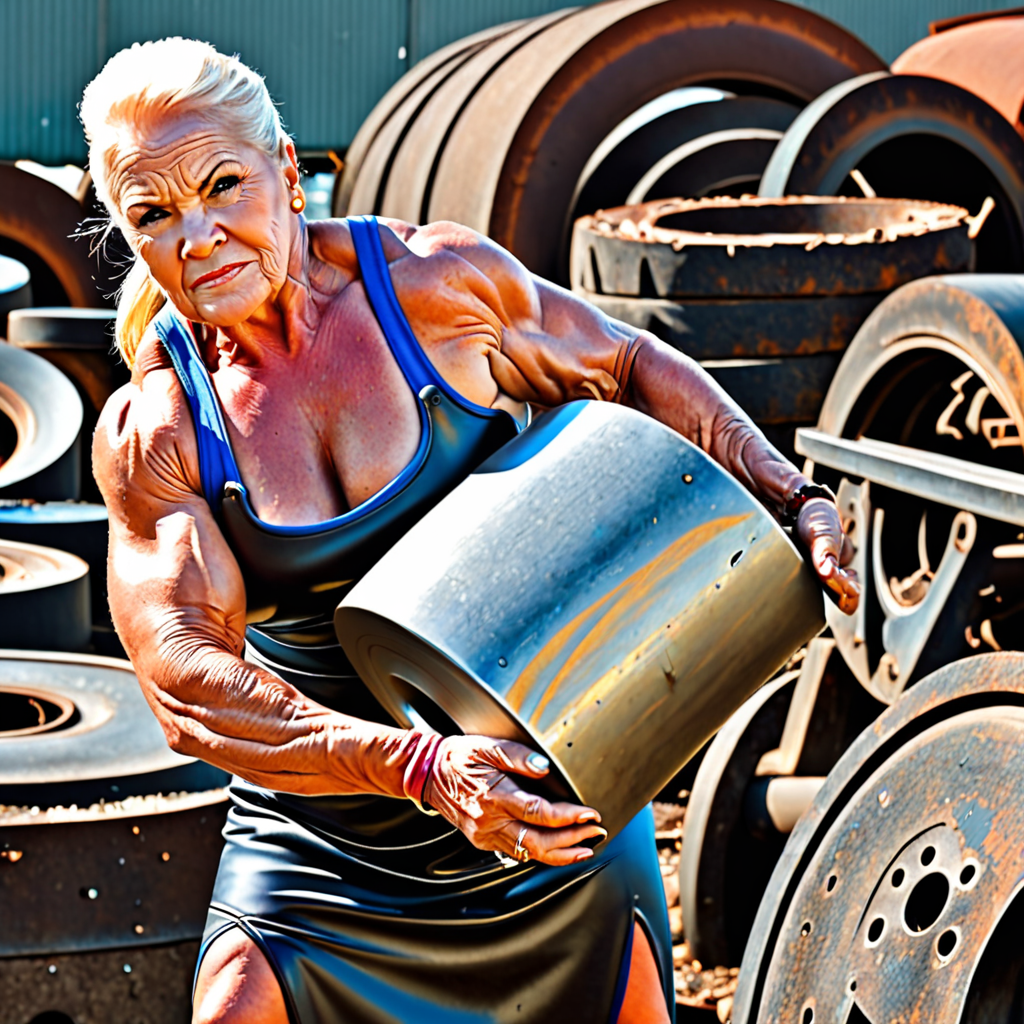 A very strong muscular elderly female very overweight bodybuilder in a ...