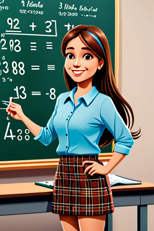 a happy cartoon girl doing mathematics