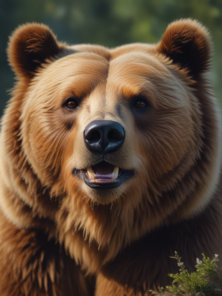 Majestic Brown Bear Smiling in Its Natural Habitat Under Soft Light