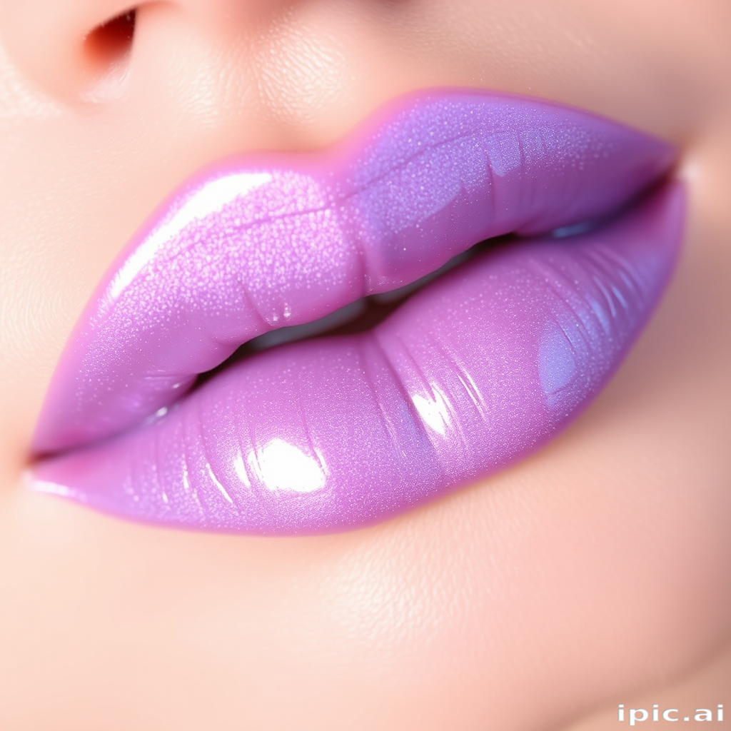 Vibrant Close-Up of Glossy Purple Lips with a Shimmering Finish