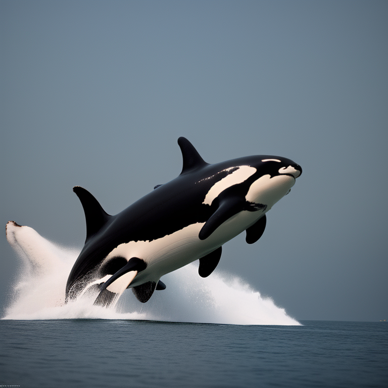 Majestic Orca Leaping Gracefully Above the Ocean's Calm Surface