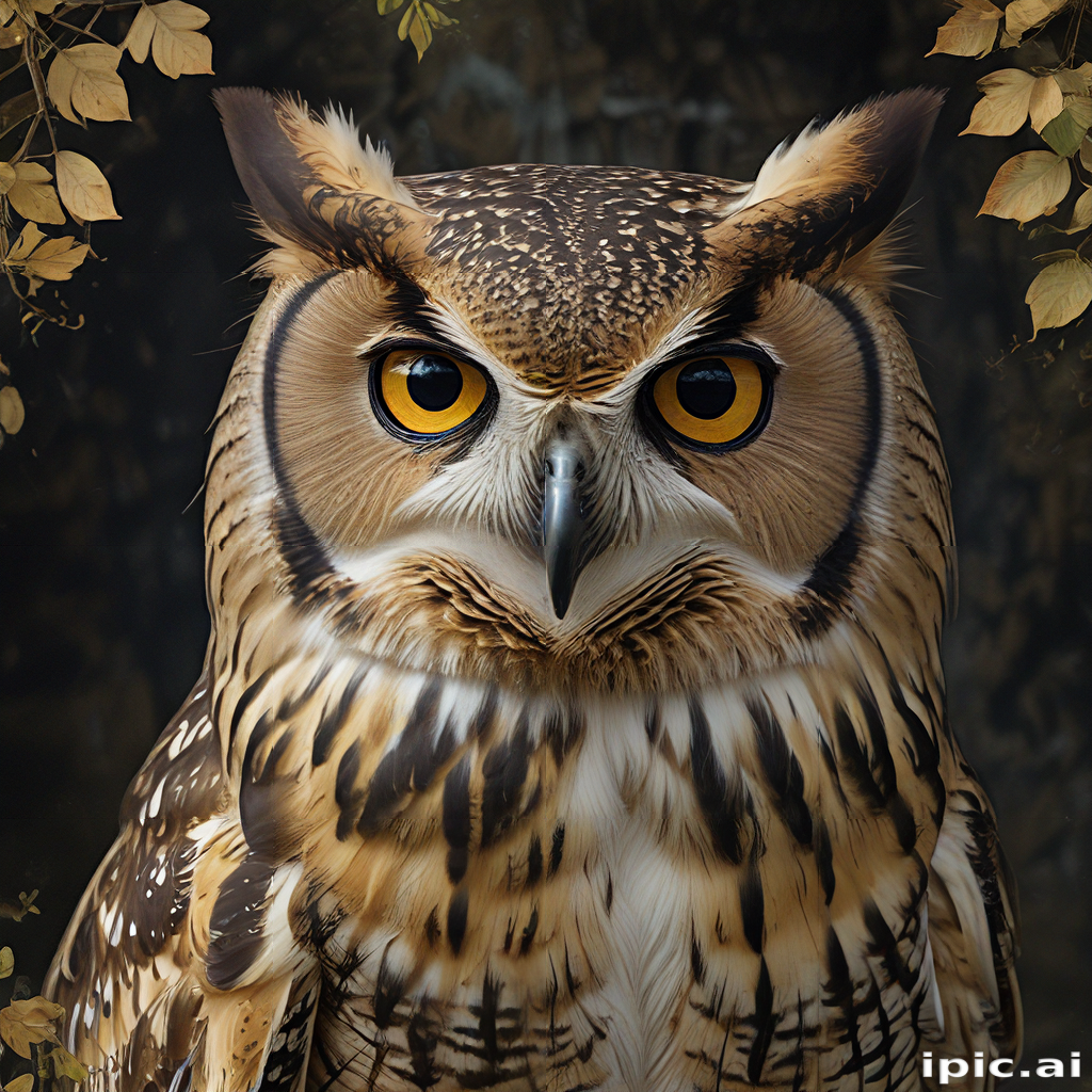 Majestic Owl Staring Intently with Striking Yellow Eyes and Intricate ...