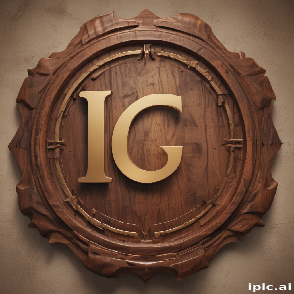 Elegant Wooden Emblem Featuring the Stylized Letters 'IG' in Gold