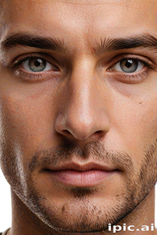 Close-Up Portrait of a Man with Striking Blue Eyes and Defined Features