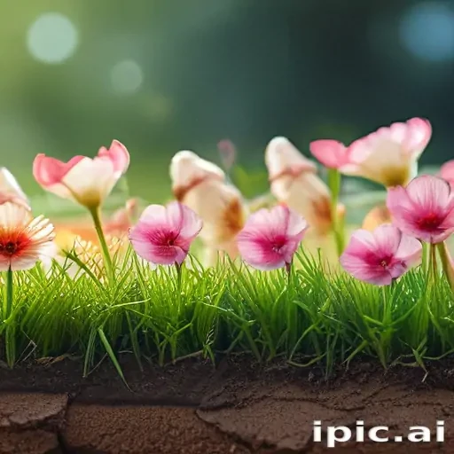 Vibrant Blossoms and Lush Green Grass in a Serene Natural Setting