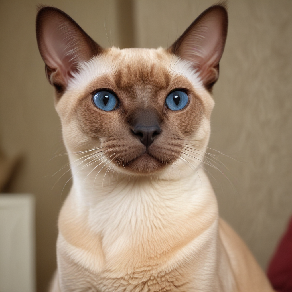 Charming Siamese Cat with Striking Blue Eyes Sitting Gracefully Indoors