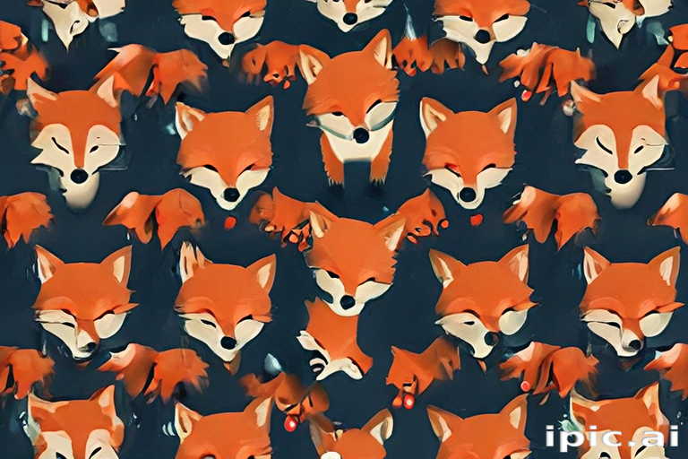 Colorful Pattern of Playful Fox Faces in a Whimsical Design
