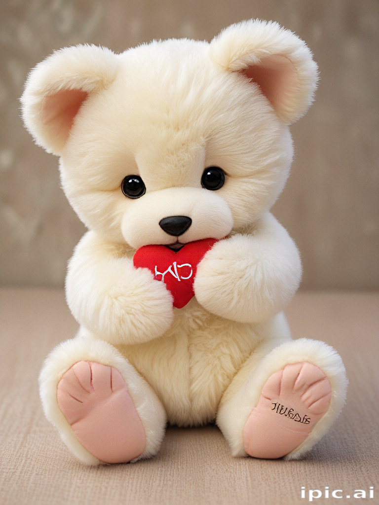 A Cute Plush Bear Holding a Heart-Shaped Love Token in Its Paws