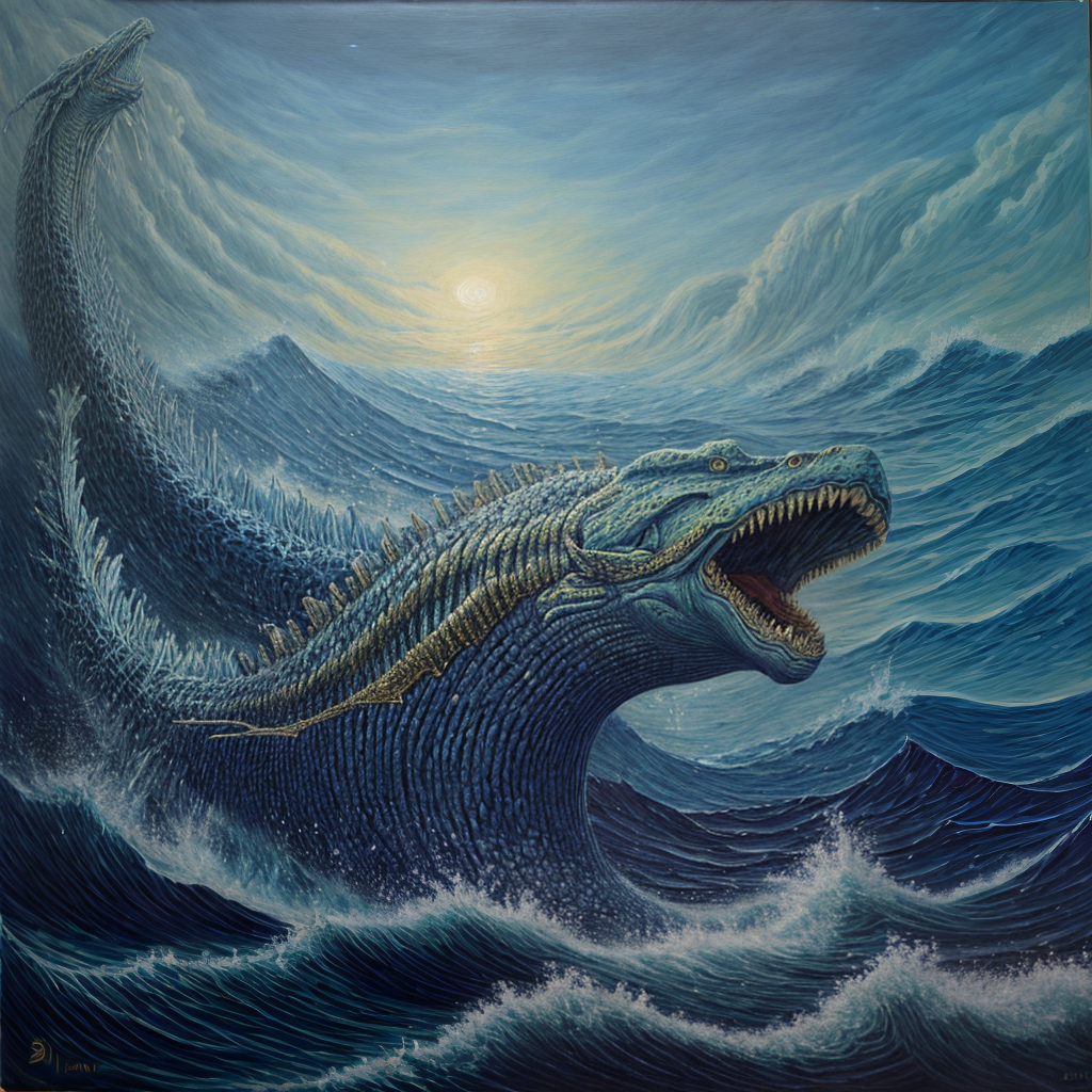 an oil painting portrait of Leviathan from the bible