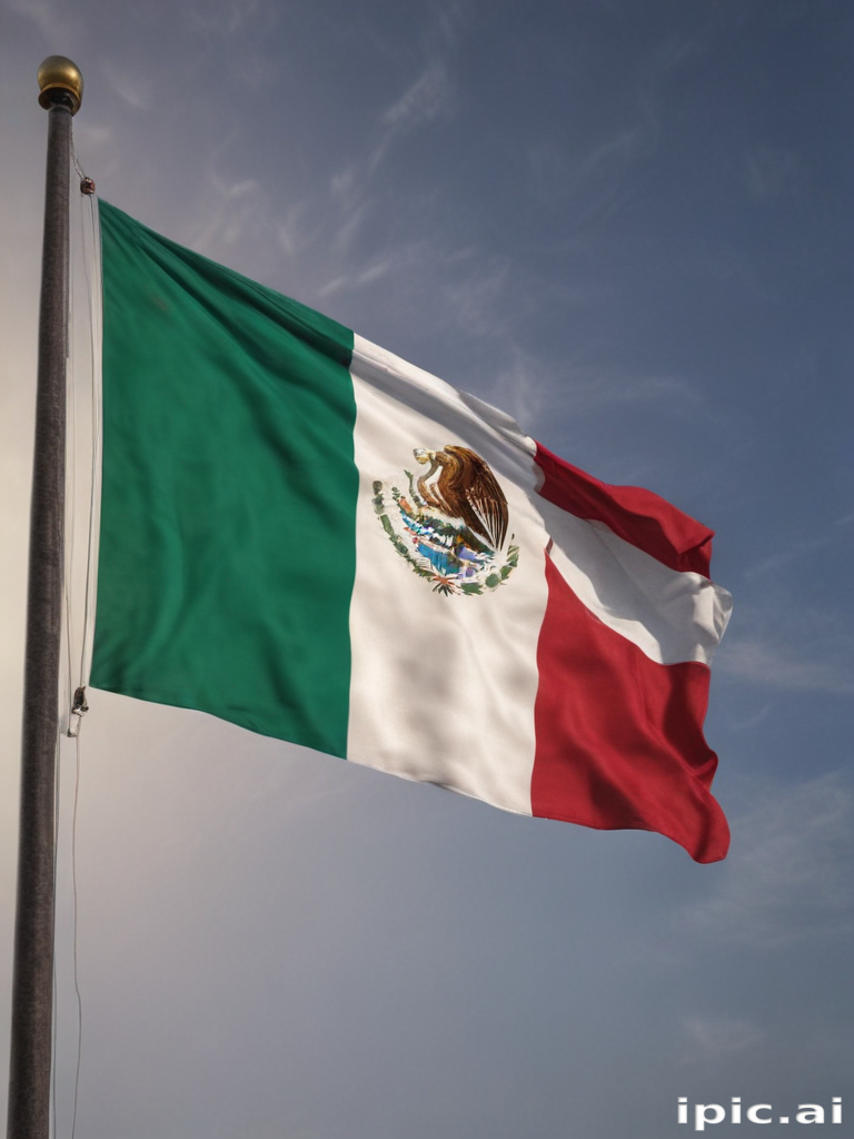 Vibrant Mexican Flag Waving Proudly Against a Clear Blue Sky