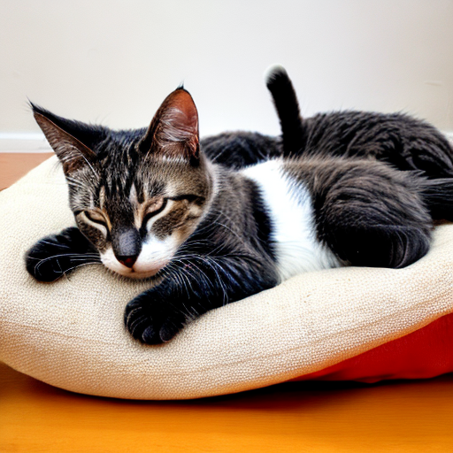 two cats sleeping on bed, one brown, one grey and white, like the ...