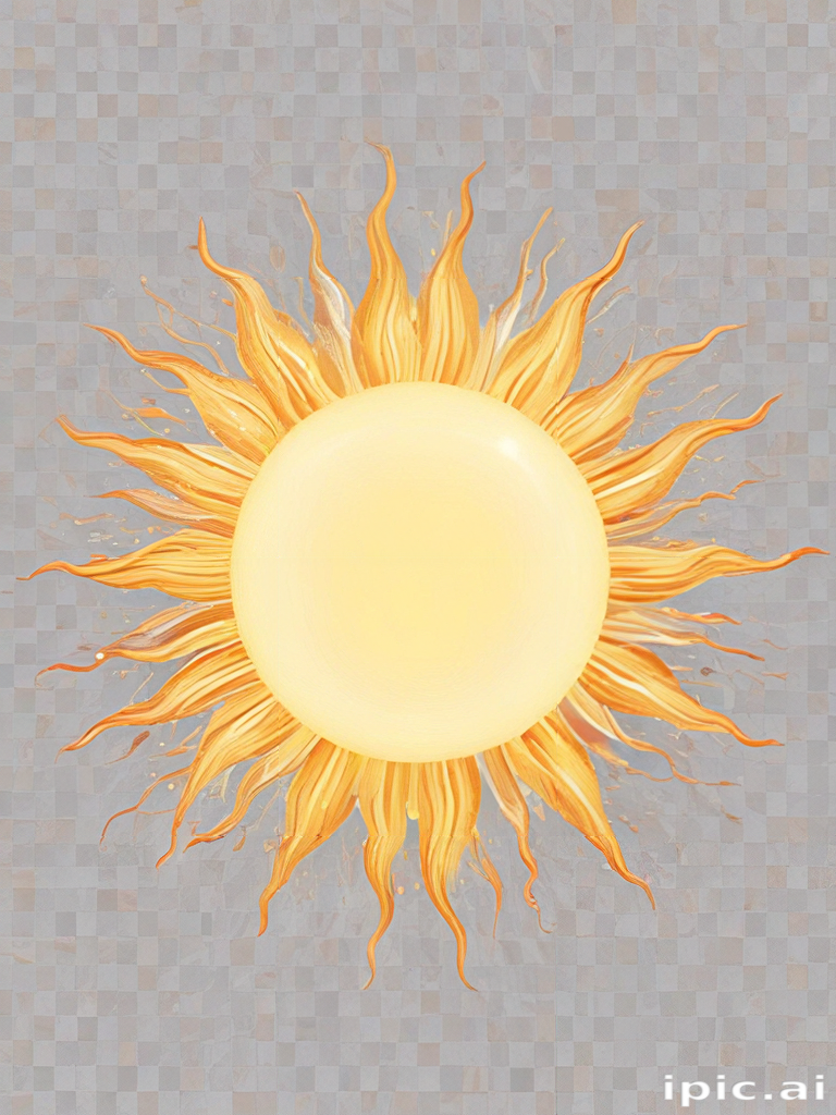 Radiant Sun Illustration with Vibrant Flames Against a Textured Background