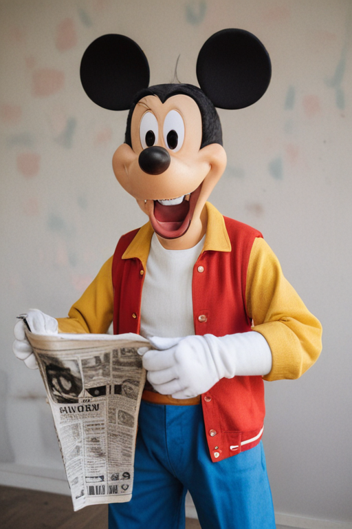Max from goofy, readying a newspaper, drinking tea.