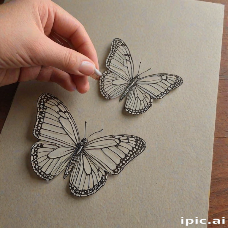 Hand-Drawn Butterflies on Paper: A Delicate Artistic Creation in Progress