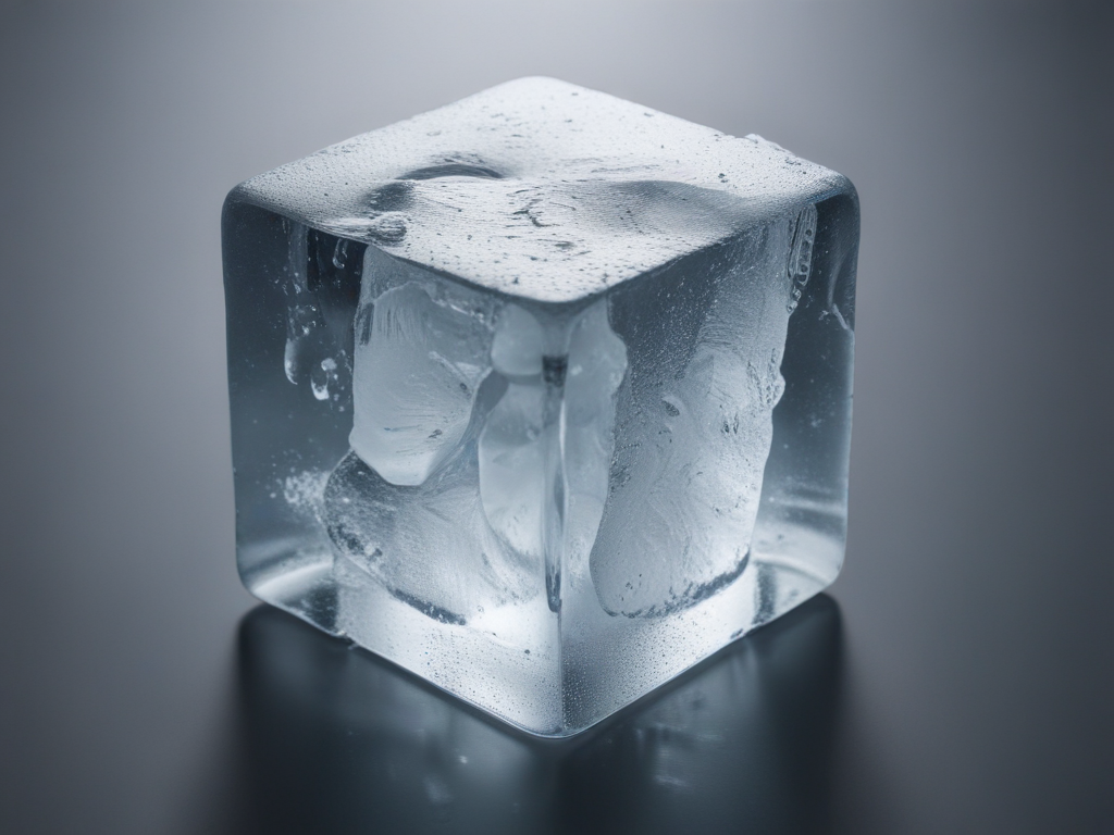 A Crystal Clear Ice Cube Glimmering Under Soft, Diffused Light