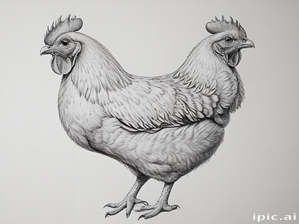 An Intriguing Artistic Illustration of a Unique Two-Headed Chicken Concept