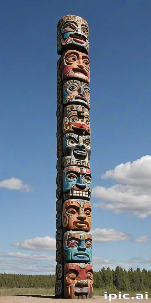 Colorful Totem Pole Featuring Intricate Carvings of Indigenous Cultural ...