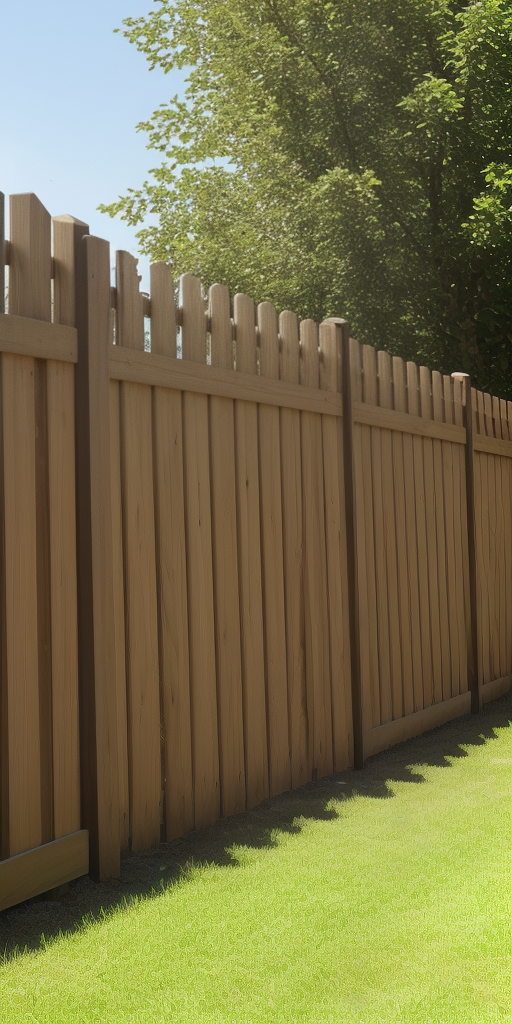 Sunlit Wooden Fence Casting Shadows on a Lush Green Lawn
