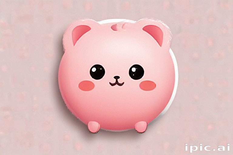 Cute and Adorable Pink Round Character with Big Eyes and Fluffy Ears