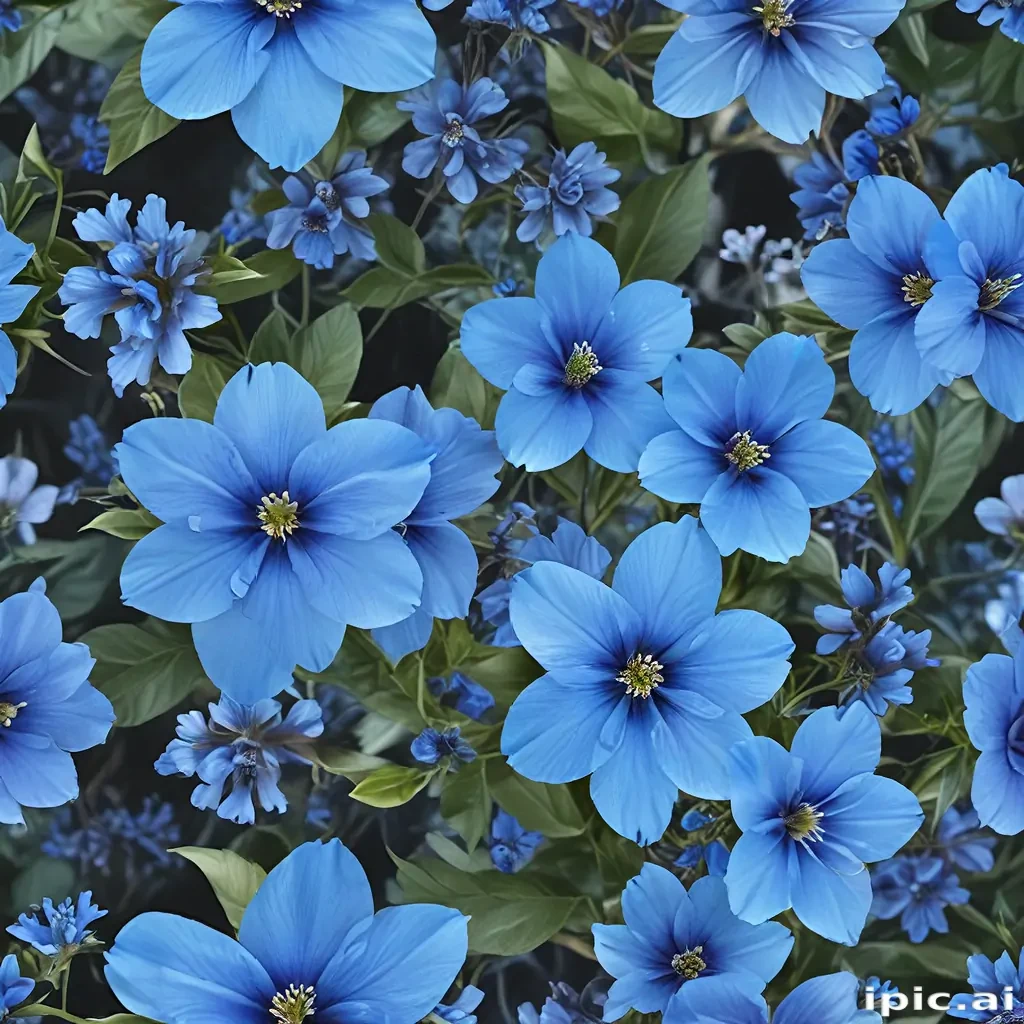 A Vibrant Display of Blue Flowers in a Lush Garden Setting