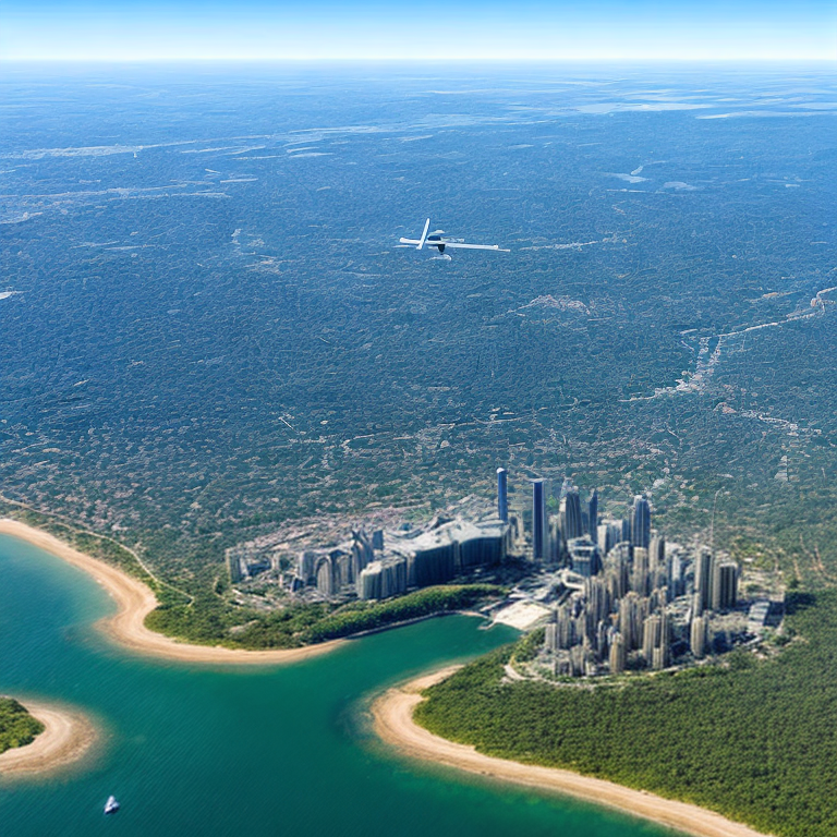 advanced alien civilization, semi-aerial view, busy city, flying ...