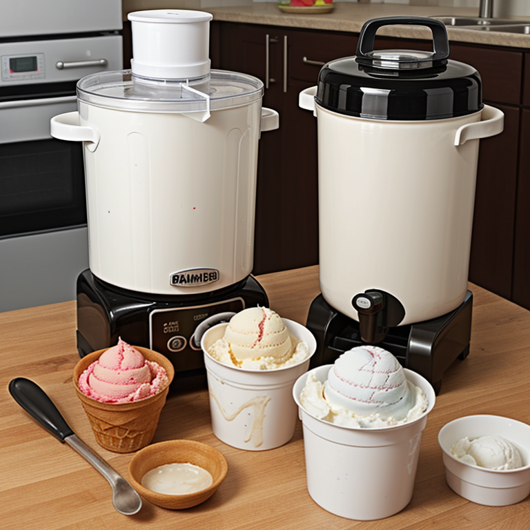Delicious Homemade Ice Cream Setup with Various Flavors and Equipment