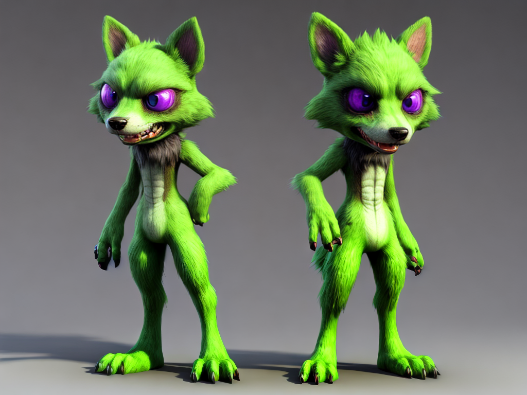 cartoon 3d render green zombie canine fursona anthropomorphic furry ...