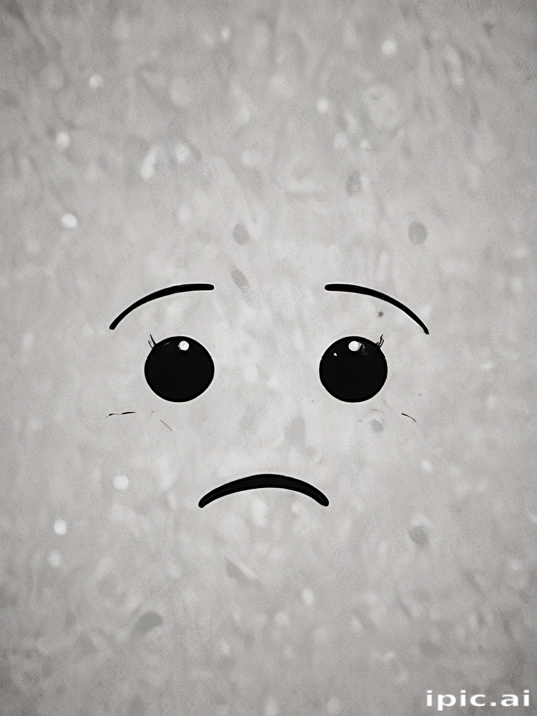 A Sad Cartoon Face Expressing Emotions on a Gray Background.