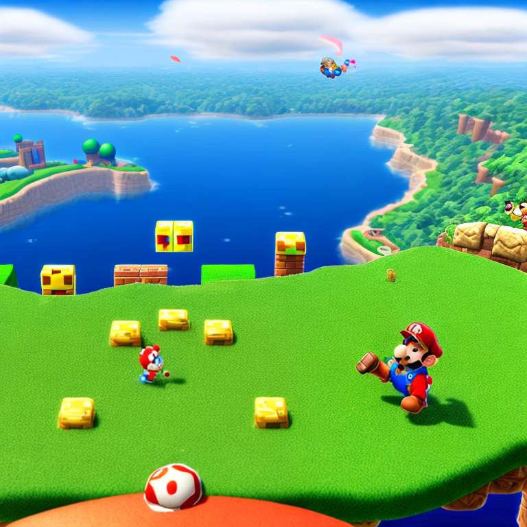 Super Mario around clouds