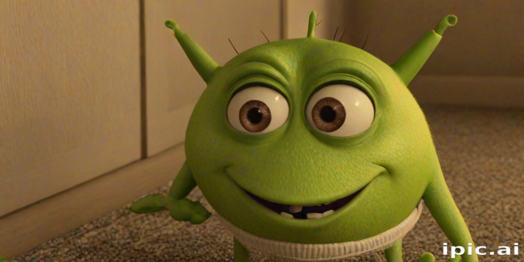 A Friendly Green Monster with Big Eyes and a Cheerful Smile.