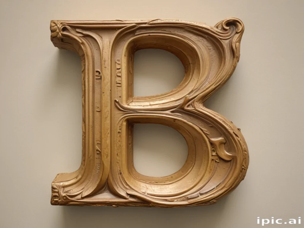Ornately Carved Decorative Letter 'B' in Elegant Vintage Style
