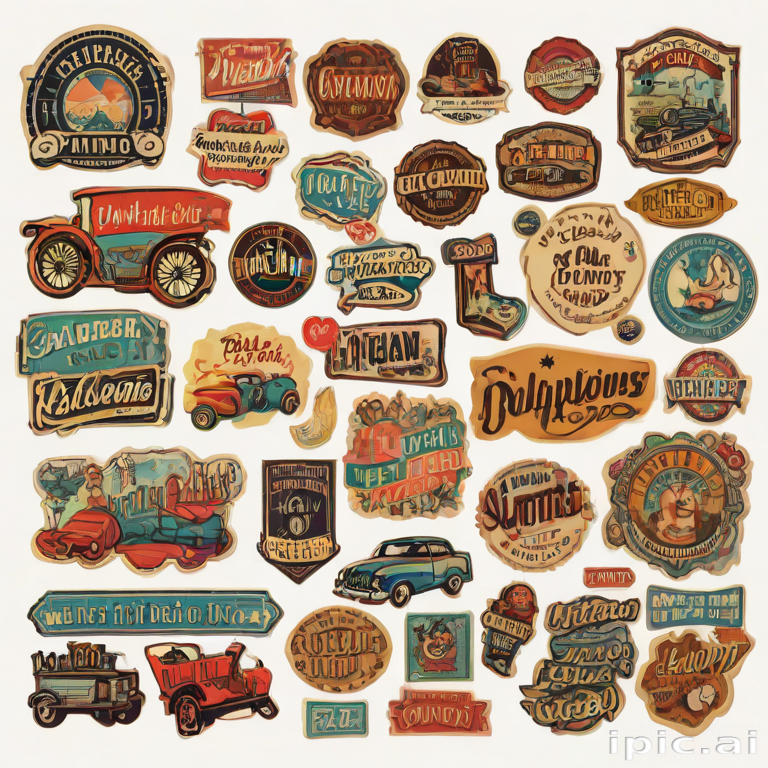 Colorful Vintage Stickers Featuring Cars, Travel, and Nostalgic Designs ...