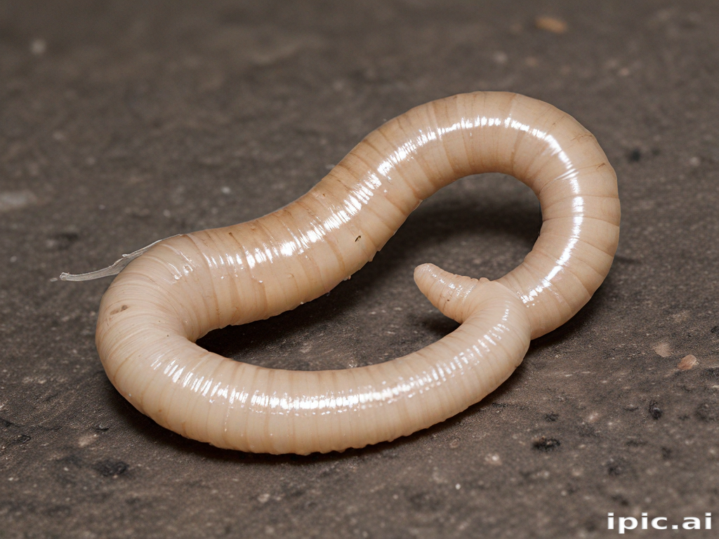 Close-Up View of a Smooth, Curved White Worm on Ground Surface