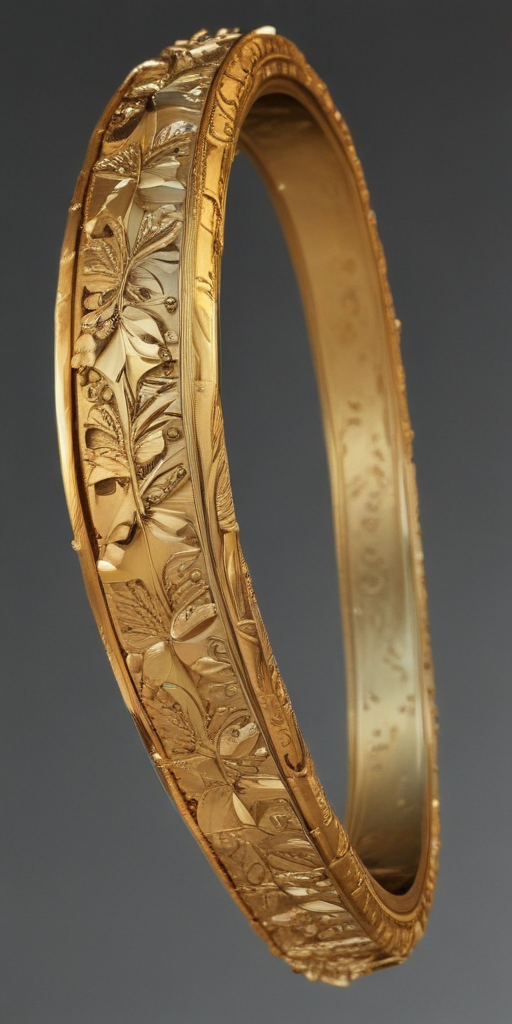 Intricately Carved Golden Bangle Featuring Elegant Floral and Leaf Motifs