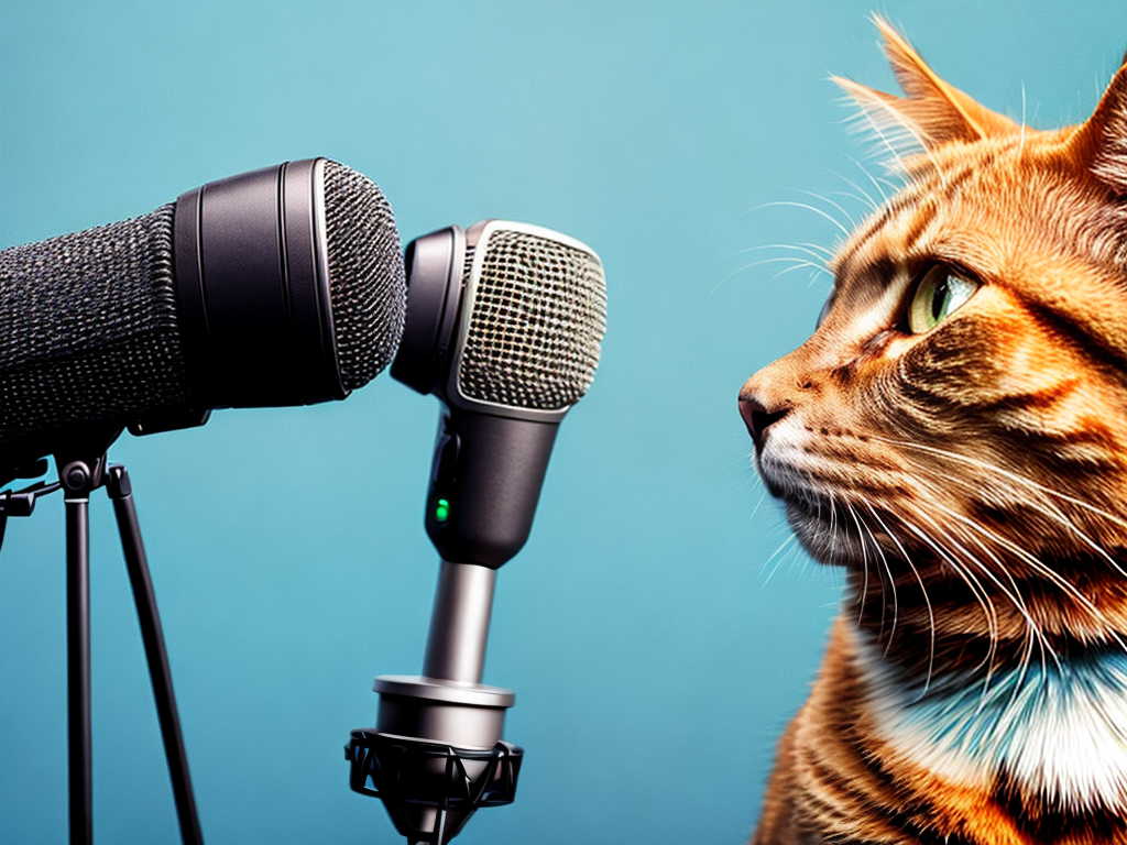 Cat singing into microphone, recording studio