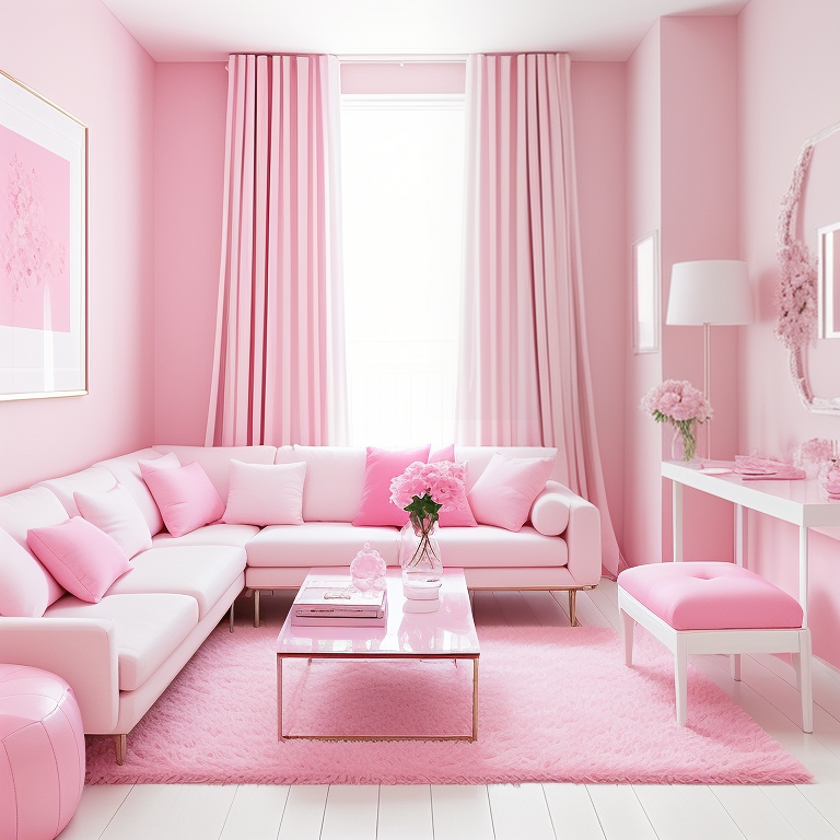A Cozy and Elegant All-Pink Living Room with Stylish Decor Elements.