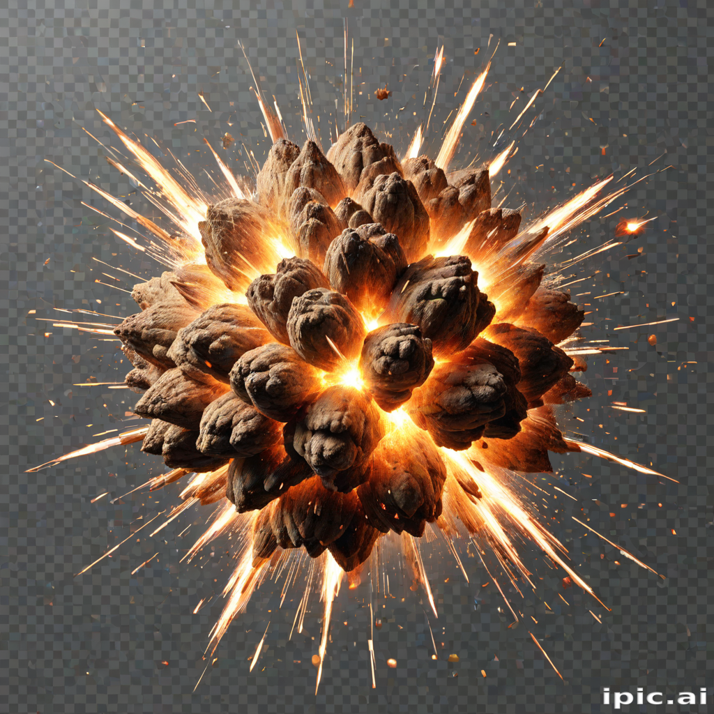 Explosive Pine Cone Erupting with Fiery Sparks and Dynamic Energy