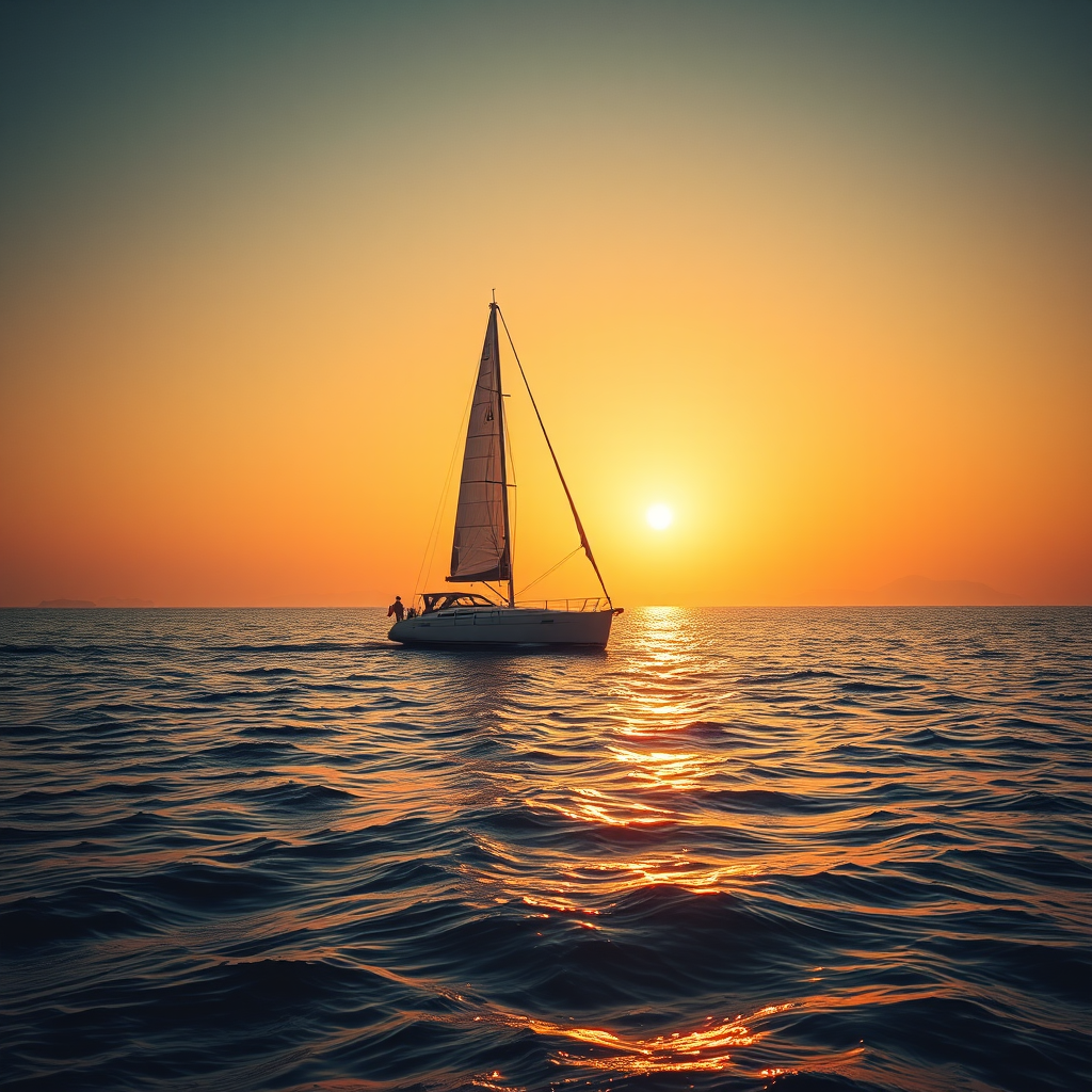 Tranquil Sailboat Gliding Across Calm Waters During a Stunning Sunset
