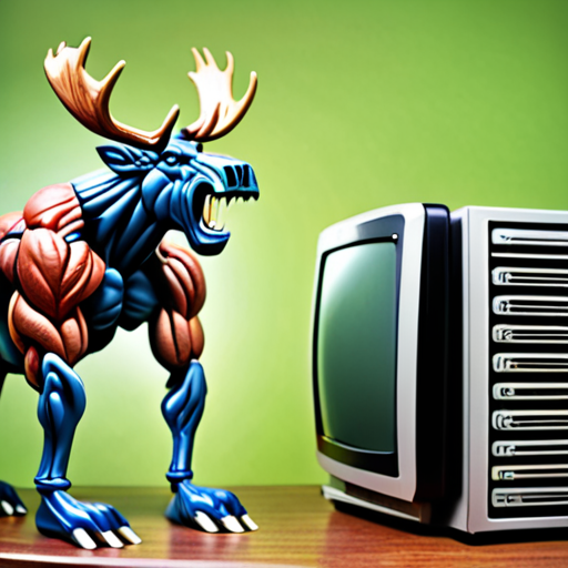 Hulking muscle moose lifting punching an angry computer virus