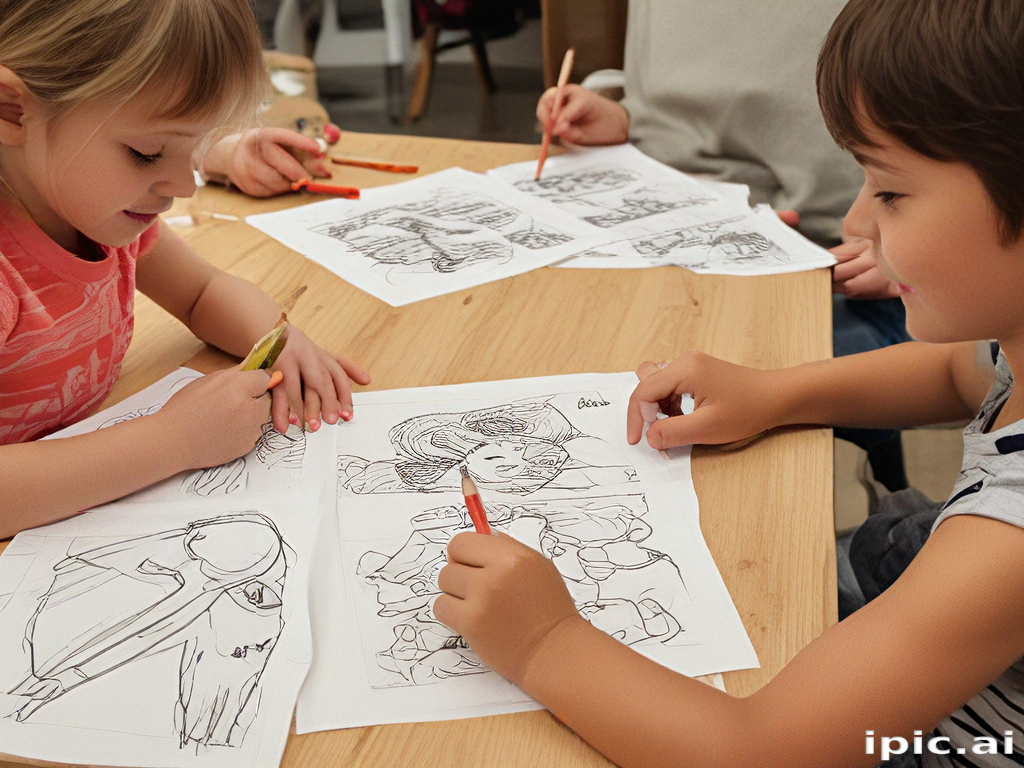 Children Engaged in Creative Drawing Activities at a Fun Art Session
