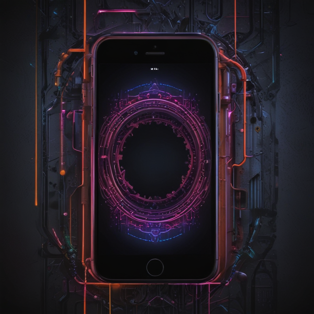 Futuristic Smartphone Wallpaper Featuring a Vibrant Neon Portal Design