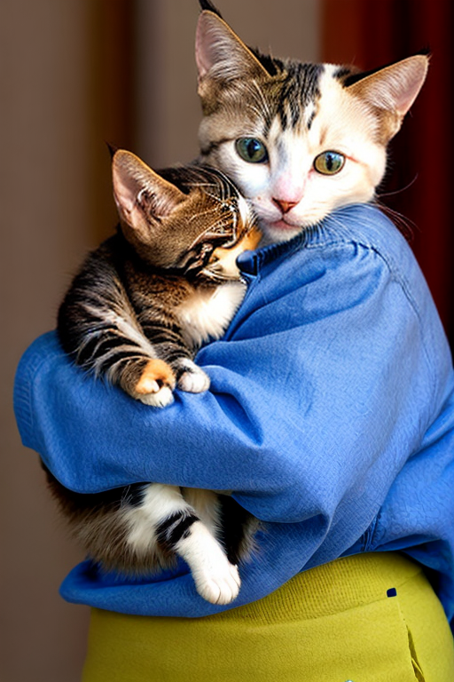 Very beautiful mother cat cradling a kitten