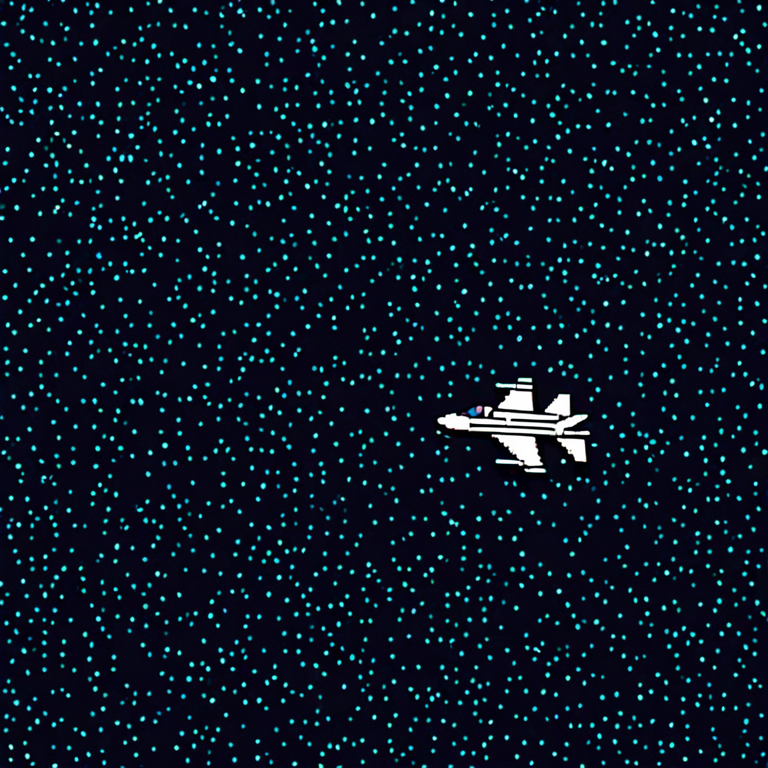 a pixel art plane flying in space