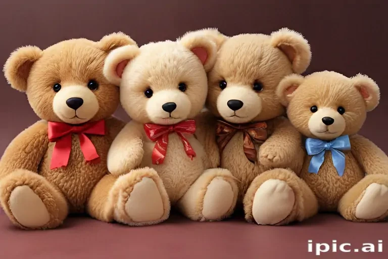 Adorable Collection of Four Plush Teddy Bears with Colorful Bowties